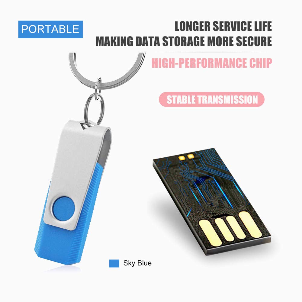 Aiibe 16GB Flash Drive 16 GB USB Flash Drive 10 Pack USB 2.0 Thumb Drive Swivel USB Drives 16GB - Sky Blue