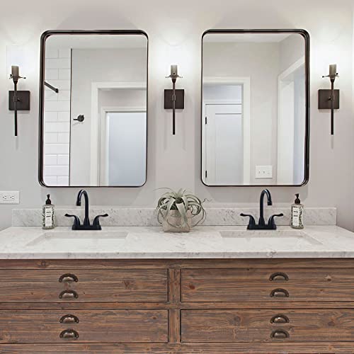 ARCORA Matte Black Bathroom Faucet, 2 Handle Basin Faucet, 4 Inch Centerset Bathroom Faucet with Drain Assembly and Supply Hoses, Bathroom Sink Faucet Black
