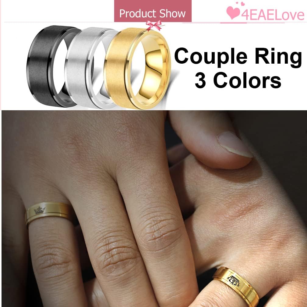 4EAELove ECG Dark Luminous Couple Rings Customize His Her Promise Heartbeat Glowing Rings Wedding Bands Titanium Stainless Steel Silver Golden (Silver-6mm/4mm, Custom)