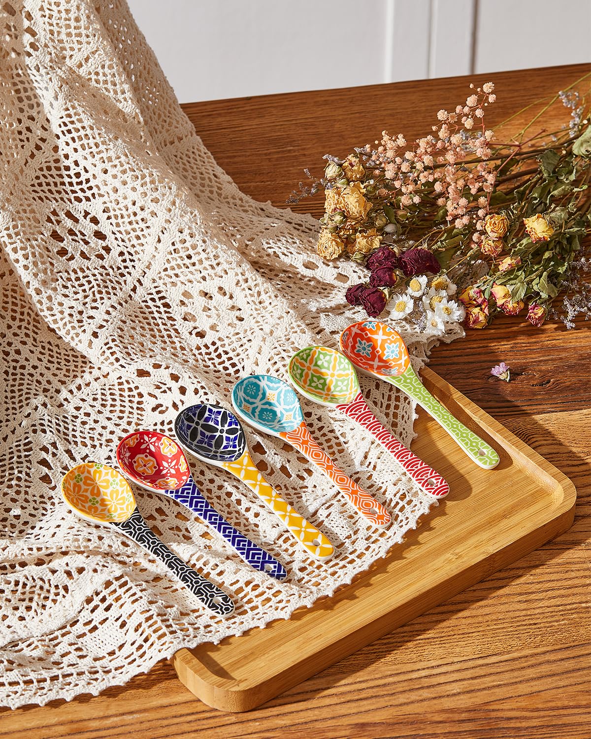 Metahom Ceramic Small Serving Spoons, Colorful Soup Spoons Set for Cereal, Soups, Stews, Ramen, Dishwasher & Microwave Safe, Cute Porcelain Spoons, Set of 6