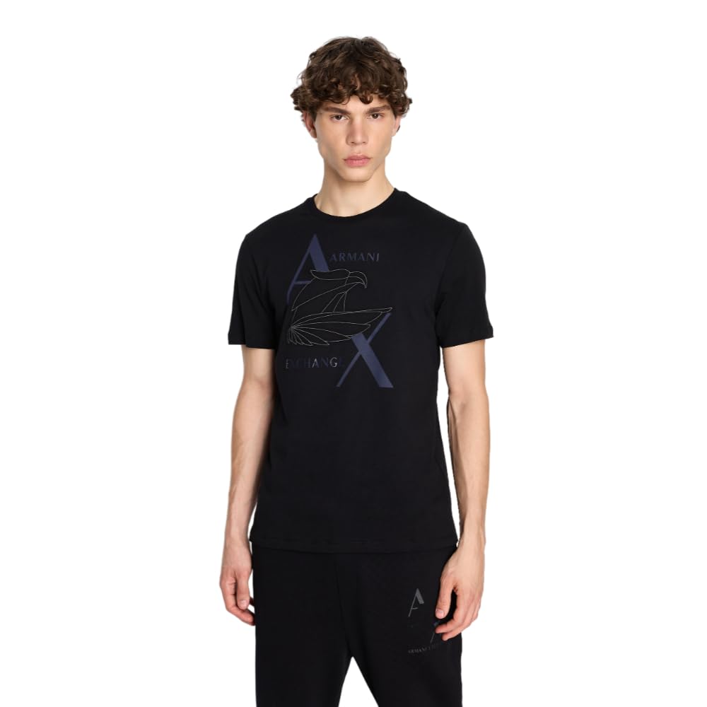 A | X ARMANI EXCHANGE Men's Regular Fit AX Eagle Tee, Black, XXL