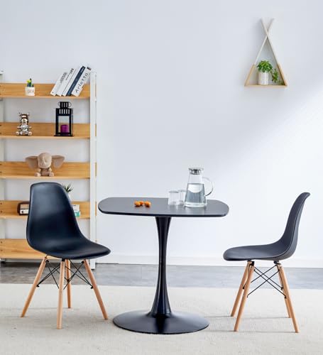 ATSNOW 31.5 in Black Square Pedestal Tulip Table, Mid Century Modern Dining Table for Small Spaces