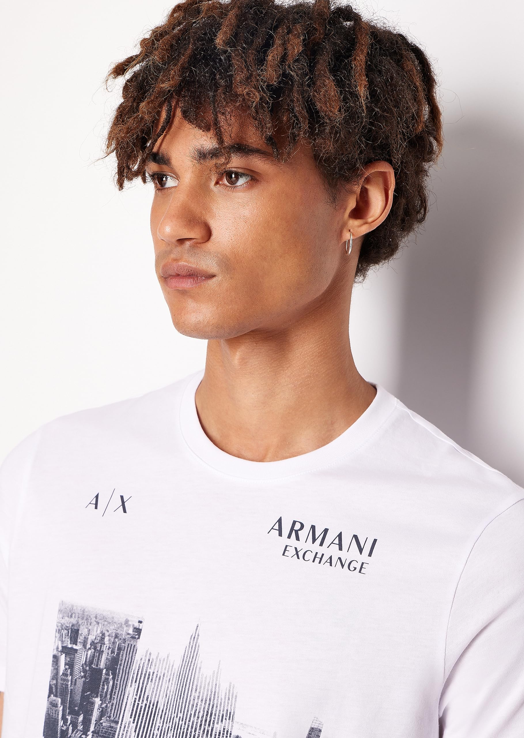A | X ARMANI EXCHANGE Men's Slim Fit Crew Neck Cotton Jersey City Graphic Tee, Black, L