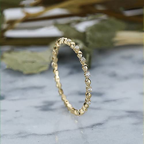 4K Gold Plated Wedding Band for Women Thin Stacking Ring Zirconia Engagement Ring Mid Rings (Gold, 10)