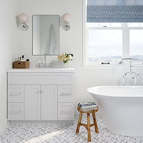 ARIEL Hamlet 43 Inch White Bathroom Vanity with Sink, 1.5" Edge Quartz Countertop, Solid Wood, Right Oval Sink, 2 Soft-Closing Doors & 2 Full Extension Drawers, Toe Kick