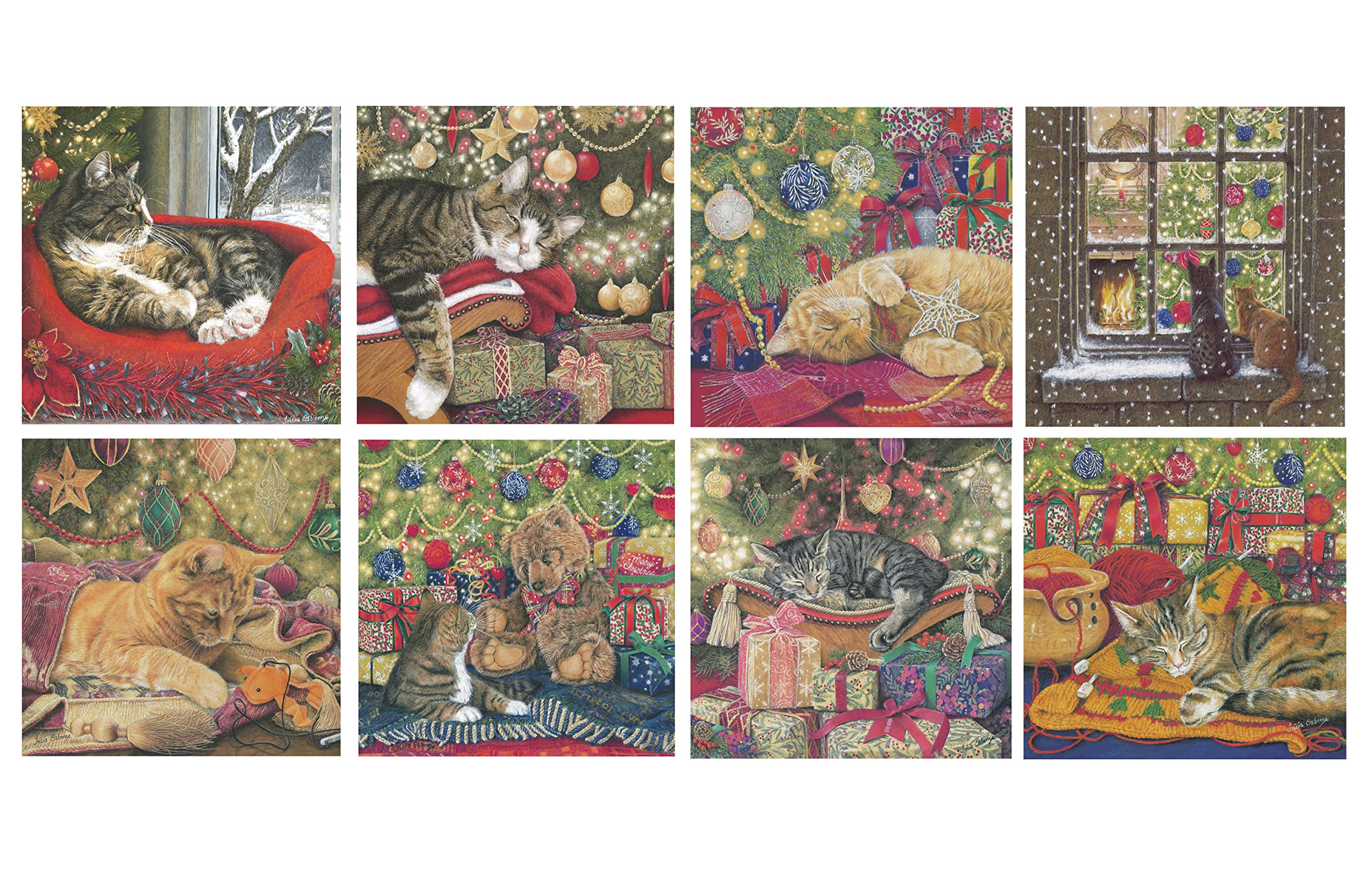 A Rare Breed Cat Christmas Cards, 8 Designs Multipack, Traditional Tabby and Ginger Cats Xmas Card Recyclable, Happy Holidays.