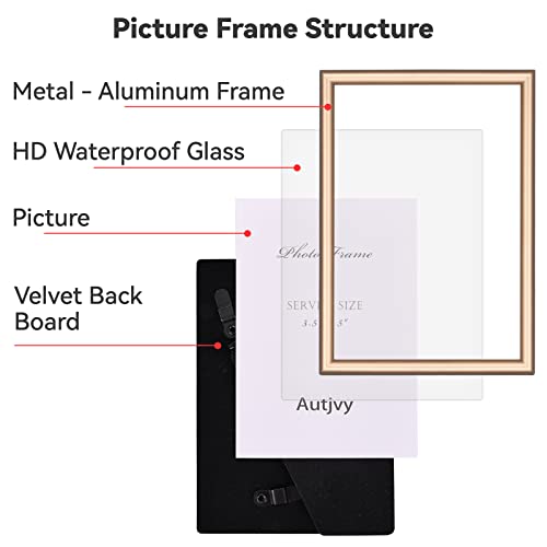 Autjvy 4x6 Picture Frame Gold - Brushed Brass Modern Simple Thin Aluminum Metal Photo Frame with HD Real Glass, Display for Tabletop and Wall Collage. (2 Pack)