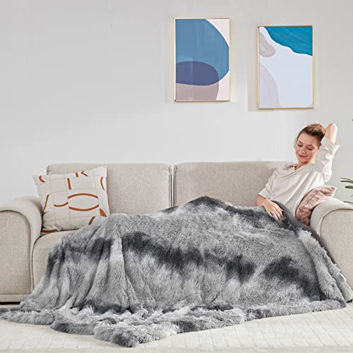 BEAUTEX Faux Fur Throw Blanket, Soft Sherpa Fluffy Blankets, Warm Thick Plush Flannel Blanket, Luxury Fuzzy Blankets for Room Decor, Shaggy Comfy Blanket for Couch Sofa Bed Grey, 50x 60