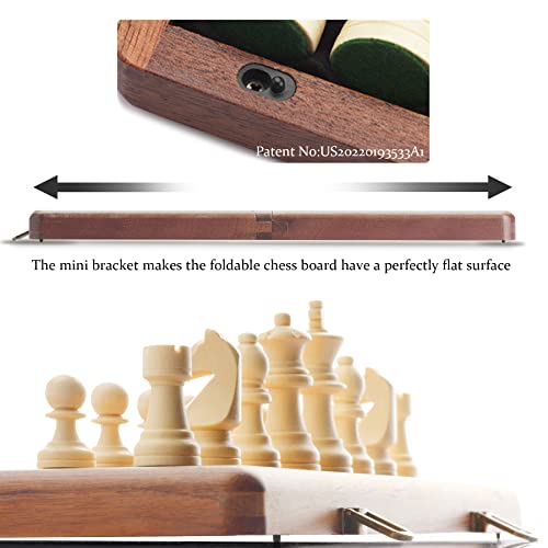 A&A 15 inch Wooden Folding Chess & Checkers Set w/ 3 inch King Height Staunton Chess Pieces - Mahogany Box w/Mahogany & Maple Inlay