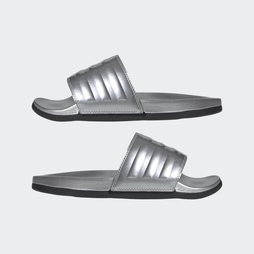 adidas Women's Adilette Comfort Slides Water Shoe, Silver Metallic/Silver Metallic, 8