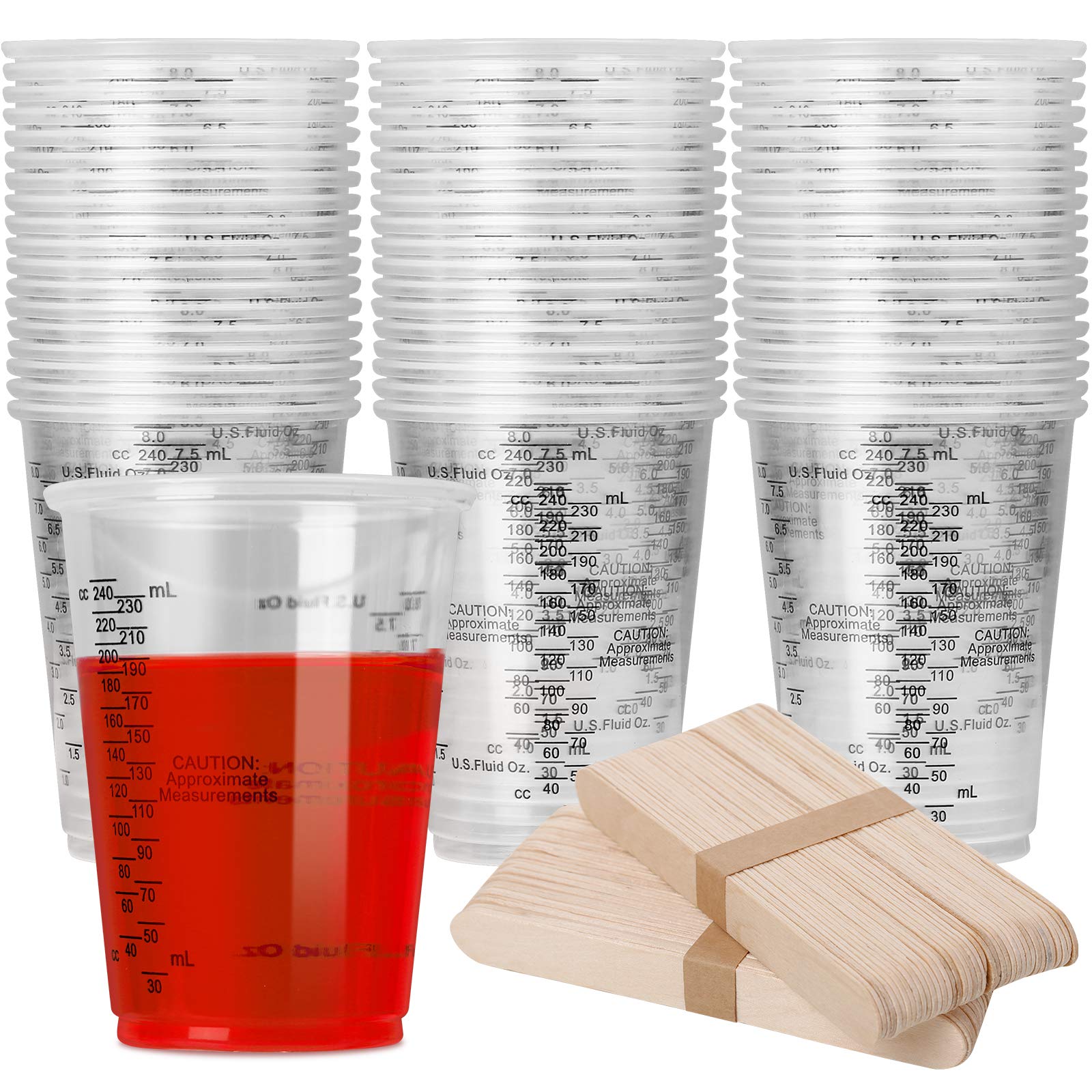 80pcs 8oz Disposable Epoxy Resin Mixing Cups, Clear Plastic Disposable Measuring Cups for Mixing Paint, Pigments, Epoxy Resins, Mixing Cups for Baking(80 Stirring Sticks Included)