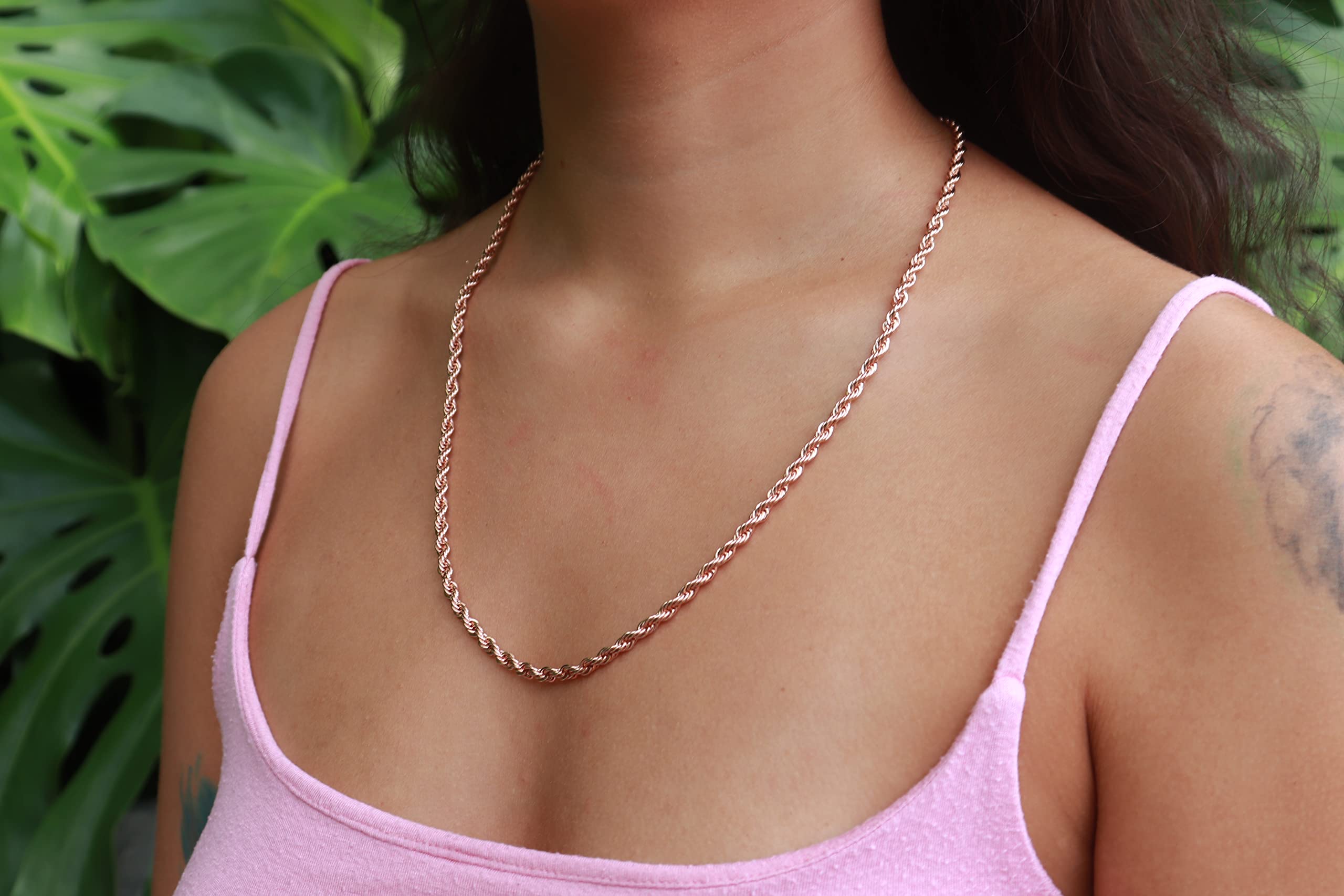 4MM Rope Chain Necklace 20" 24" - Rose Gold (20)