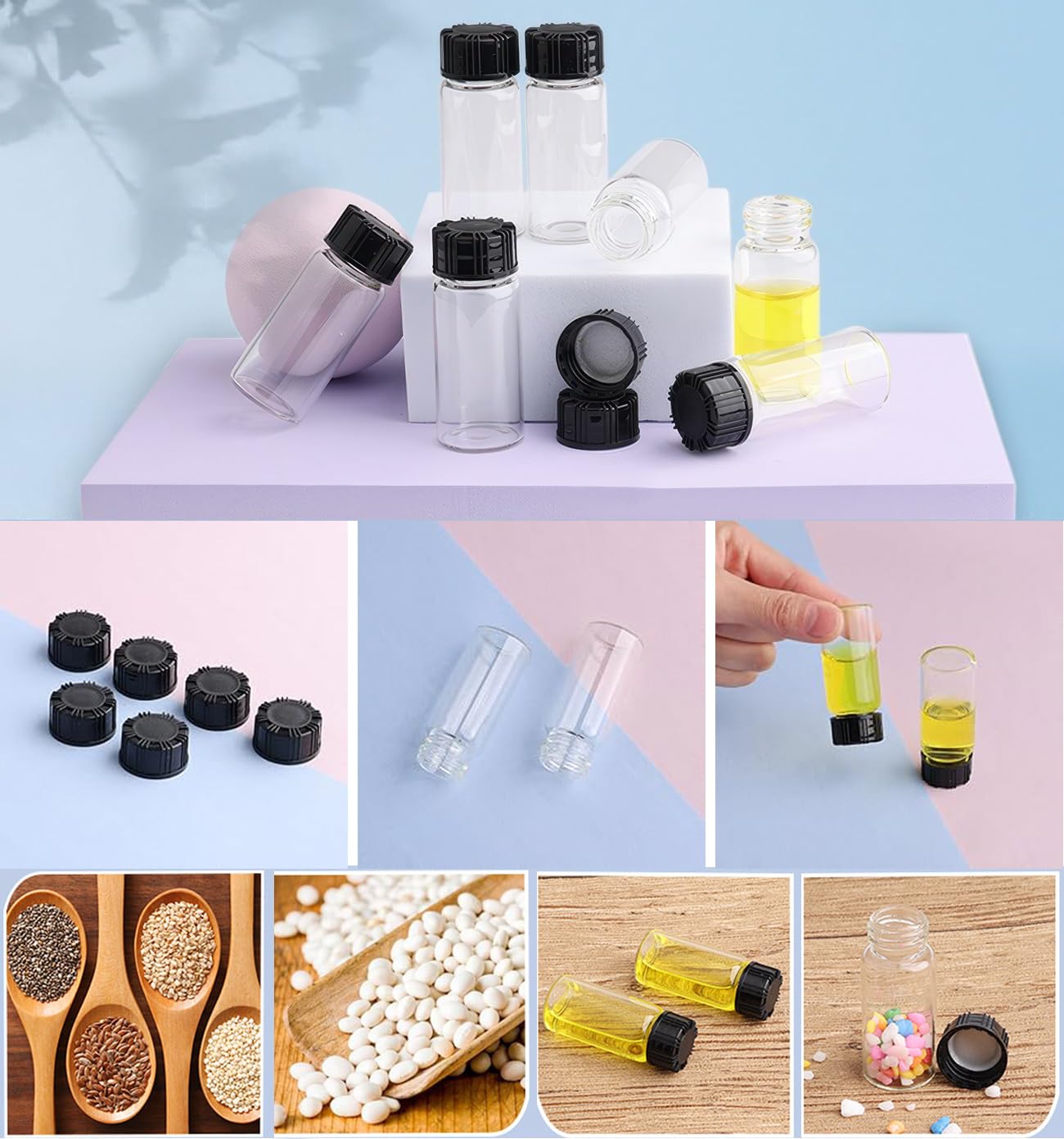 JIUWU 10 Pack Clear Glass Bottles Vial Liquid Sampling Sample Glass Bottles Vials Screwcap Capacity 10 ml (0.3 Oz)