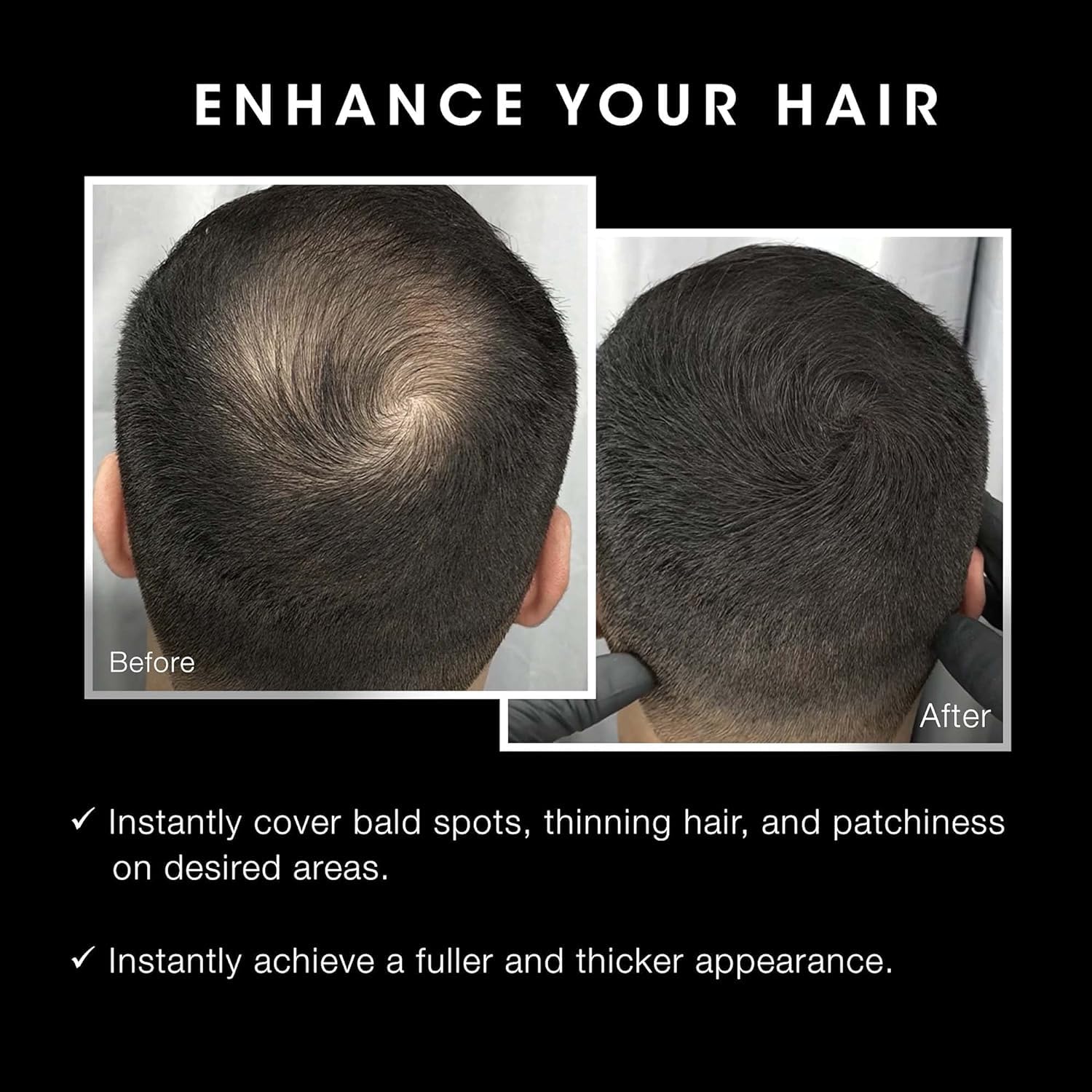 Pacinos Hair Fiber Kit - Conceal Thinning Hair Instantly with Fiber Hold Spray - Black