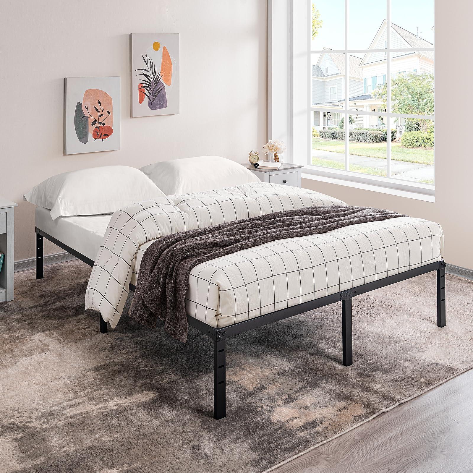 NELGUTA Metal Bed Frame, Storage Space Under The Heavy Duty Frame Bed, Durable 14Inch King