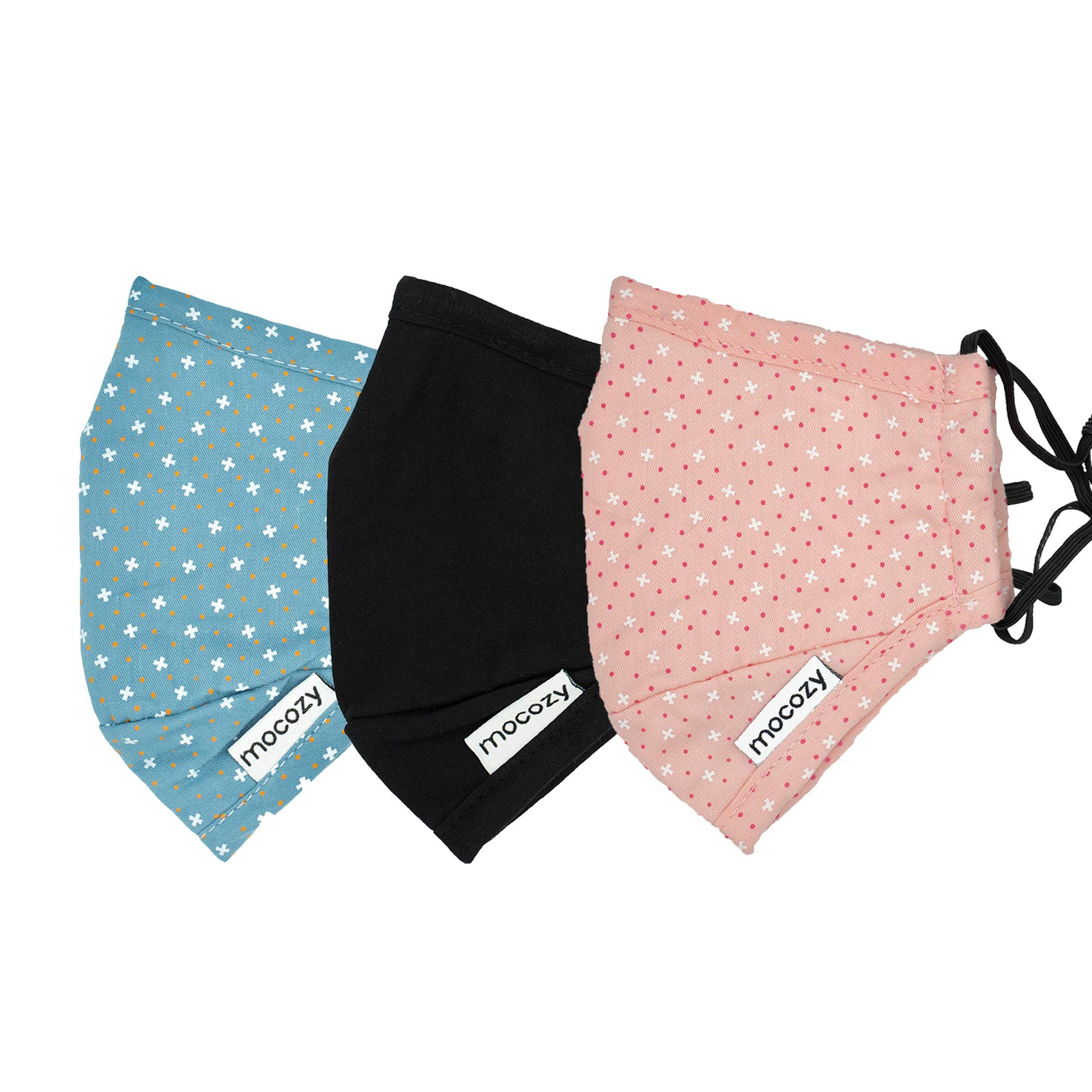 AECKS 3 Pack 3-Layer Fashion Protective, Reusable Cotton Fabric, Unisex 100% Cotton, Washable with Air Port for Carbon Filter (3-Pack, Mix)