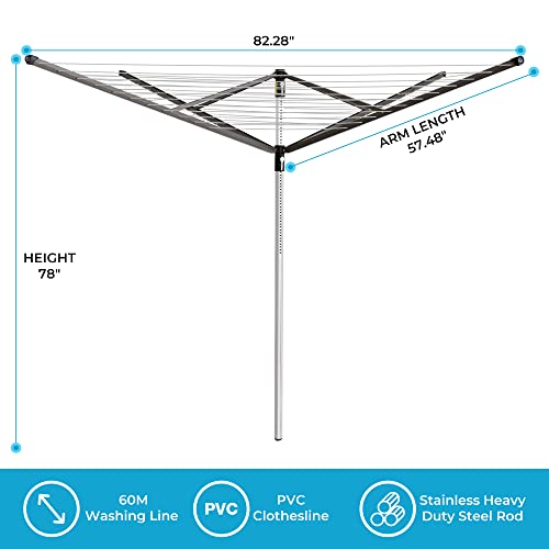 Bizvalue Clothesline Outdoor Rotary Dryer, 4 Arms Foldable Heavy Duty Height Adjustable Clothes Drying Rack, 196FT Drying Space, Hang Wet or Dry Laundry