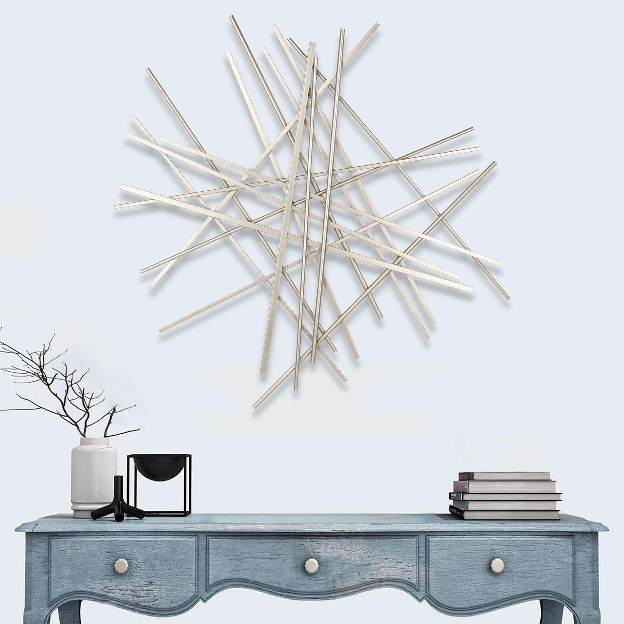 Cheungs Abstract, silver bar and panel wall décor piece (5369SV)
