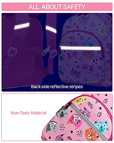 Bagseri Toddler Backpack for Girls, Lightweight Kids Backpack Daycare Bag Preschool Backpack for Girls, 12 Inch (Cat Pink)