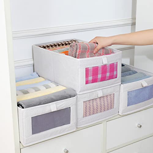 BDZBREN 2Pack Linen Storage Bins,Storage Containers for Organizing Clothing, Jeans, Toys, Shelves, Closet, Wardrobe - Closet Organizers and Storage,Foldable Large Storage Boxes Baskets with Window