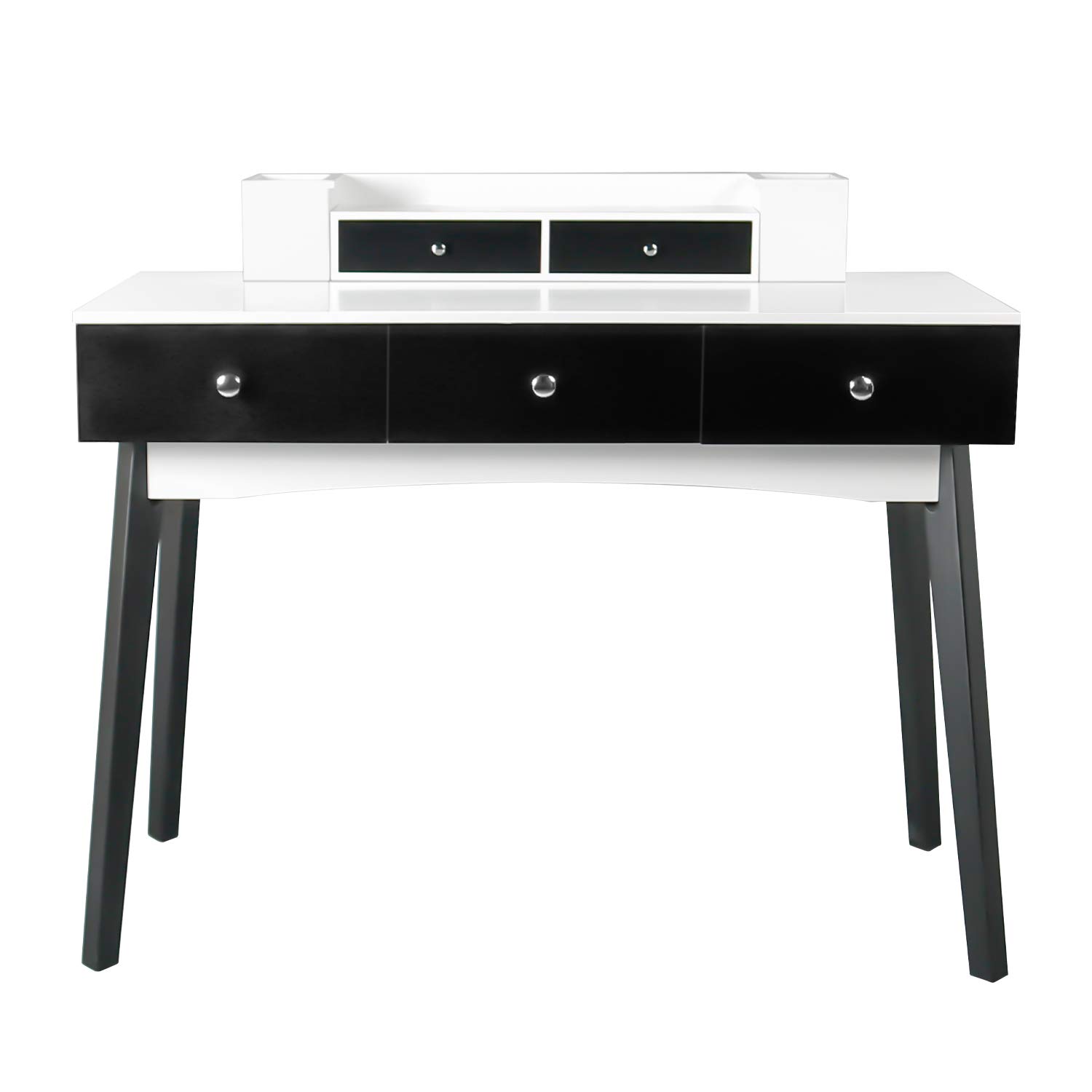 AILEEKISS Computer Desk with 5 Drawers Home Office Writing Desk for Bedroom Student Study Laptop Workstation Modern Simple Makeup Vanity Table for Small Space (Black and White)