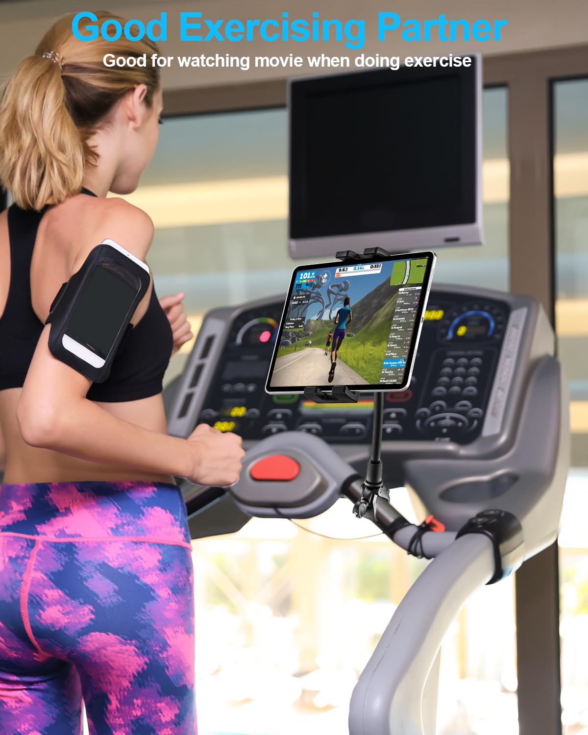 woleyi Gooseneck Spin Bike Tablet Mount, Elliptical Treadmill Tablet Holder, Indoor Peloton Stationary Exercise Bicycle Tablet Clamp for iPad Pro 12.9/Air/Mini, Galaxy Tabs, 4-13" CellPhone or Tablets