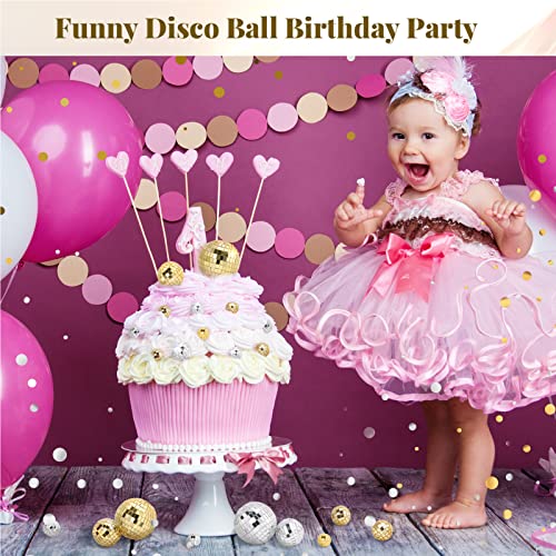 Ayfjovs 18 PCS Disco Ball Cake Decoration Disco Ball Cake Toppers Disco Table Decoration Cake Centerpiece with Confetti Decor 70s Disco Themed Cake for Birthday Theme 70s Party Supplies(Silver&Gold)