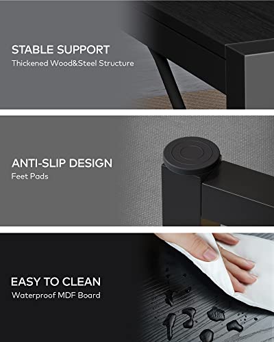 Bealife Dining Table Set for 4, Modern Kitchen Table Set with 2 Benches, 45.5in 3-Piece Soho Dining Room Table Set with Metal Frame and MDF Board, Sturdy Structure, Space-Saving Furniture (Black)
