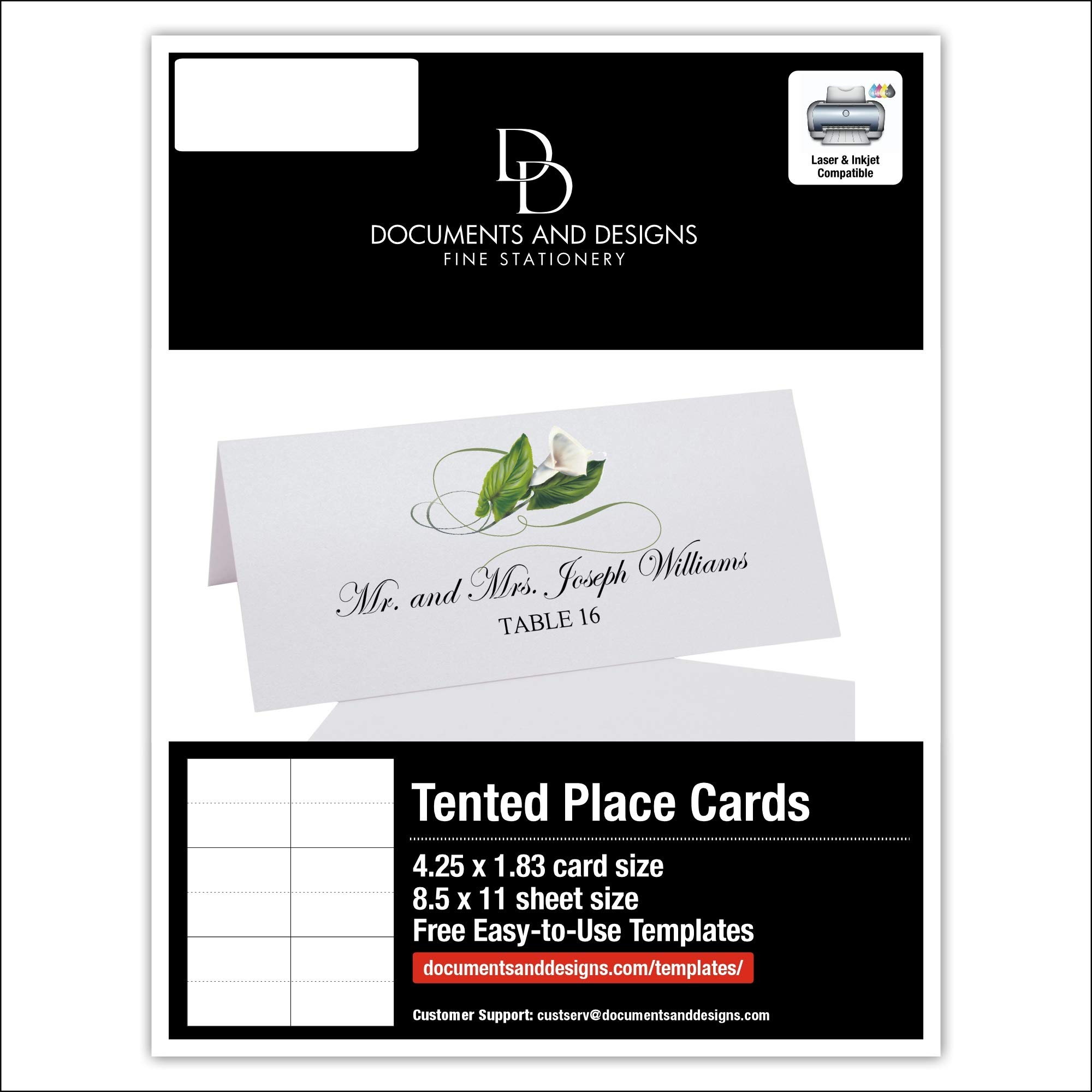 Calla Lily Swirl Printable Place Cards, Set of 60 (10 Sheets), Laser & Inkjet Printers - Wedding, Party, Dinner, and Special Events - Made in the USA