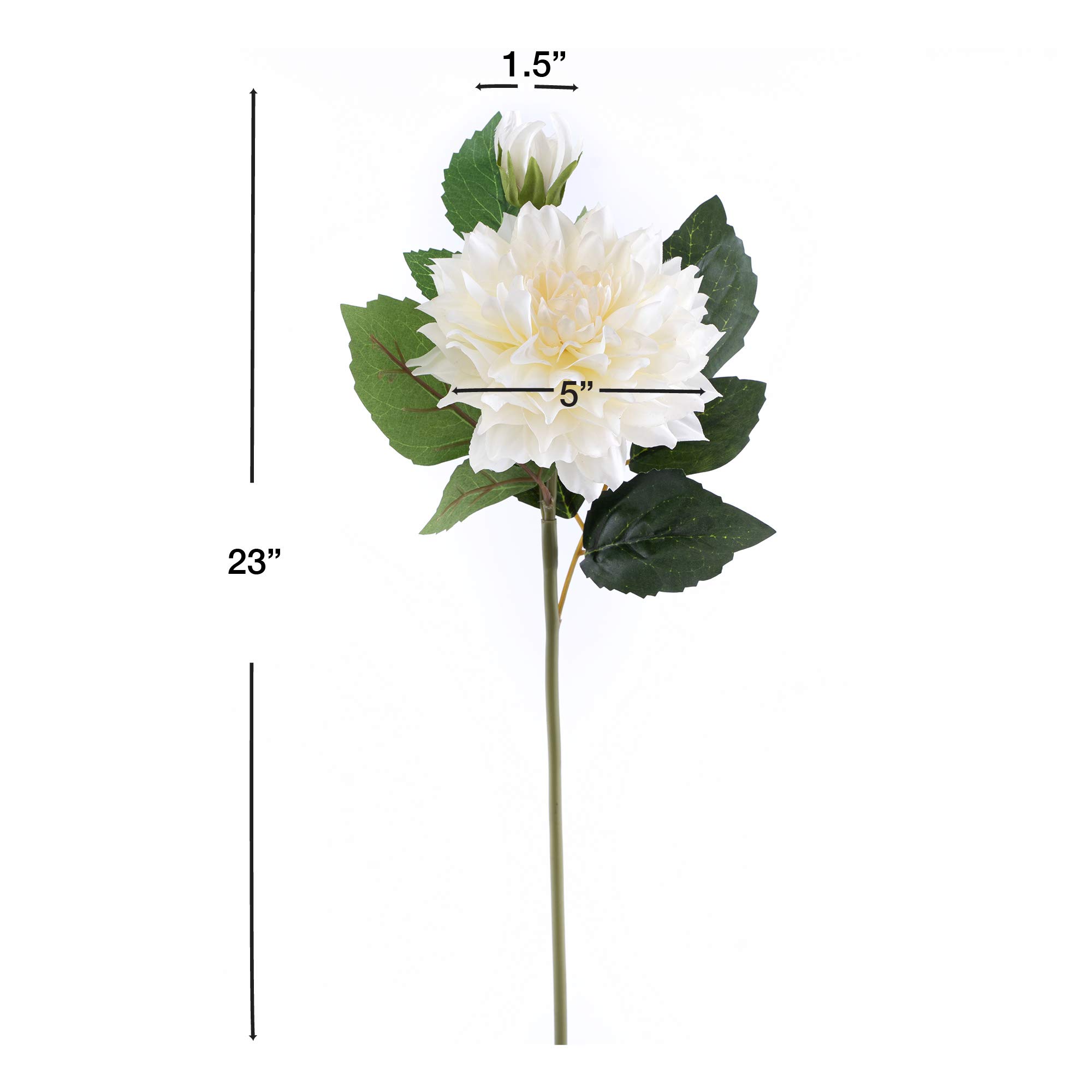 ELITE FLORAL (4 Pack 23" Artificial Dahlia Flowers Faux Dahlia Stem (White), Long Artificial Silk Flowers Realistic Fake Flowers for Wedding, Home Garden, Dining Table Decor, DIY