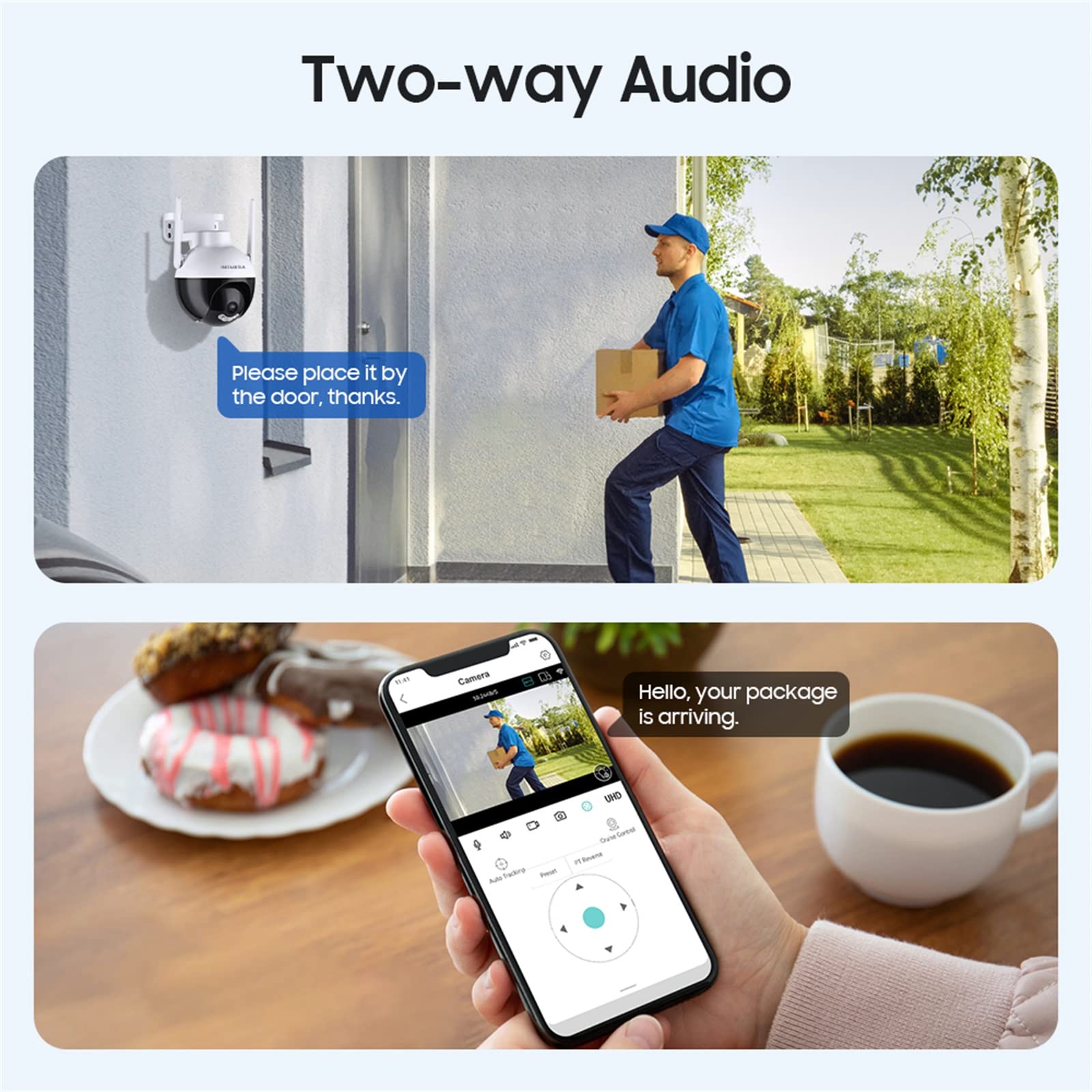 4MP Security Camera Outdoor, PTZ 355°View 1080P Security System 2.4GHZ WiFi Security Cameras Outdoor with Color Night Vision, Motion Detection and Alarm, IP66 Waterproof, 2-Way Talk, 24/7 SD Storage