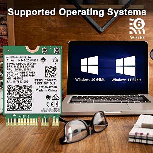AX210 Card WiFi for Laptop,Wireless Module for Laptop Desktop with Bluetooth 5.2,Wi-Fi 6E AX210NGW 802.11ax Internal Wireless Network Card M.2/ NGFF for Laptop and PC Support Windows 10 11 64bit