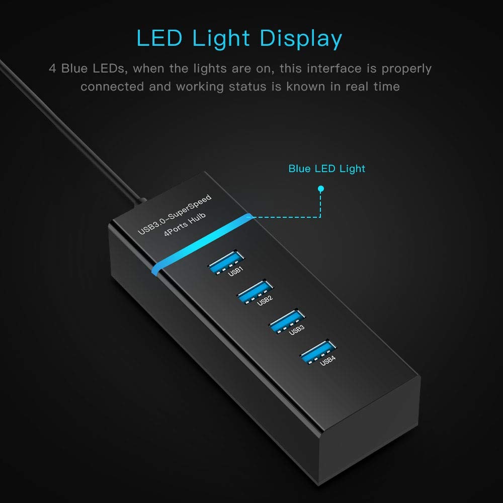 Jiali USB-C 4K Hub Converter 30cm USB-C/Type-C 3.1 Male to 4-Port USB 3.0 Adapter Hub, for Galaxy S8 & S8 + / LG G6 / Huawei P10 & P10 Plus/Xiaomi Mi 6 & Max 2 and Other Smartphones(Black)