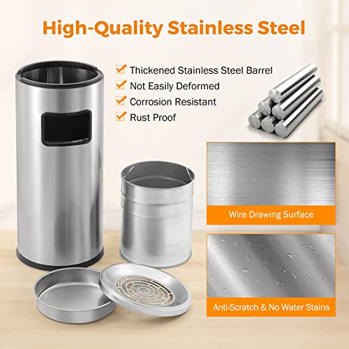 BEAMNOVA Bundle Metallic 15 x 31.5 in + Metallic 12.4 * 27 in Commercial Stainless Steel Trash Can Garbage Enclosure with Lid Inside Barrel Heavy Duty Waste Container