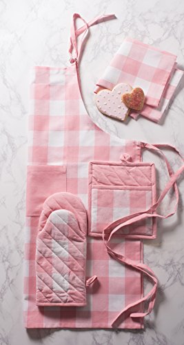 DII Unisex Buffalo Check Kitchen Collection, Classic Farmhouse Chef Apron, One Size, Pink &White