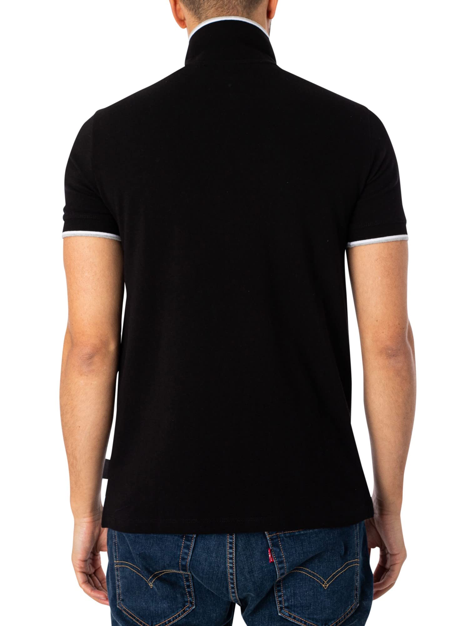 A|X ARMANI EXCHANGE Mens Short Sleeve Jersey Knit Polo Shirt, Black, Medium US