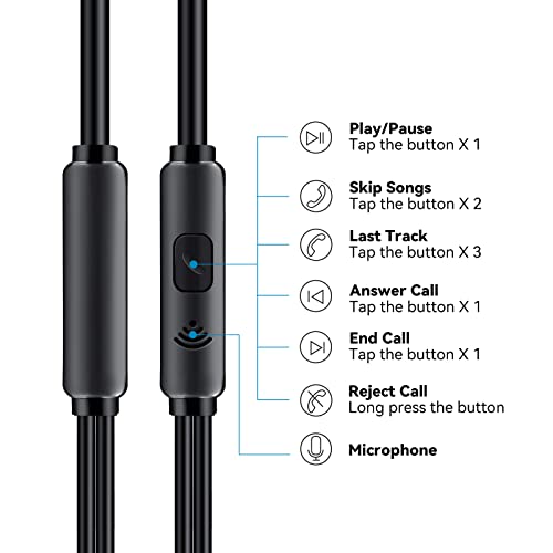Aylaa Wired Earbuds Headphones with Microphone Noise Isolating Stereo Bass in-Ear Earphones – for Smartphones, Tablets, Schools, Ipads, Multiuse - 3.5mm Plug in Audio Jack - Black