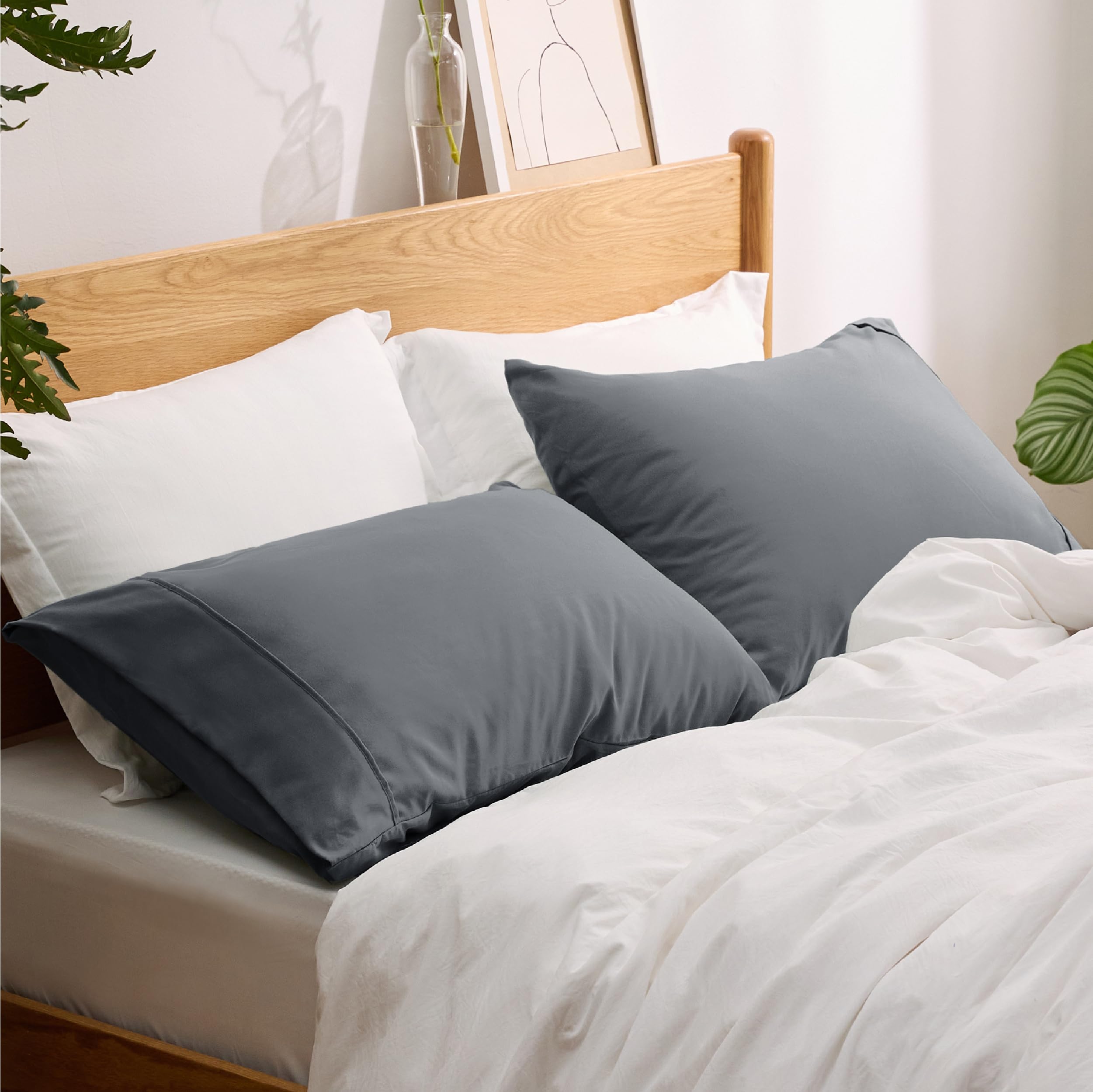 Bedsure Pillow Cases Standard Size Set of 2 - Dark Grey Brushed Microfiber Pillowcases, Super Soft and Cozy Pillow Case Covers with Envelop Closure, 20x26 Inches