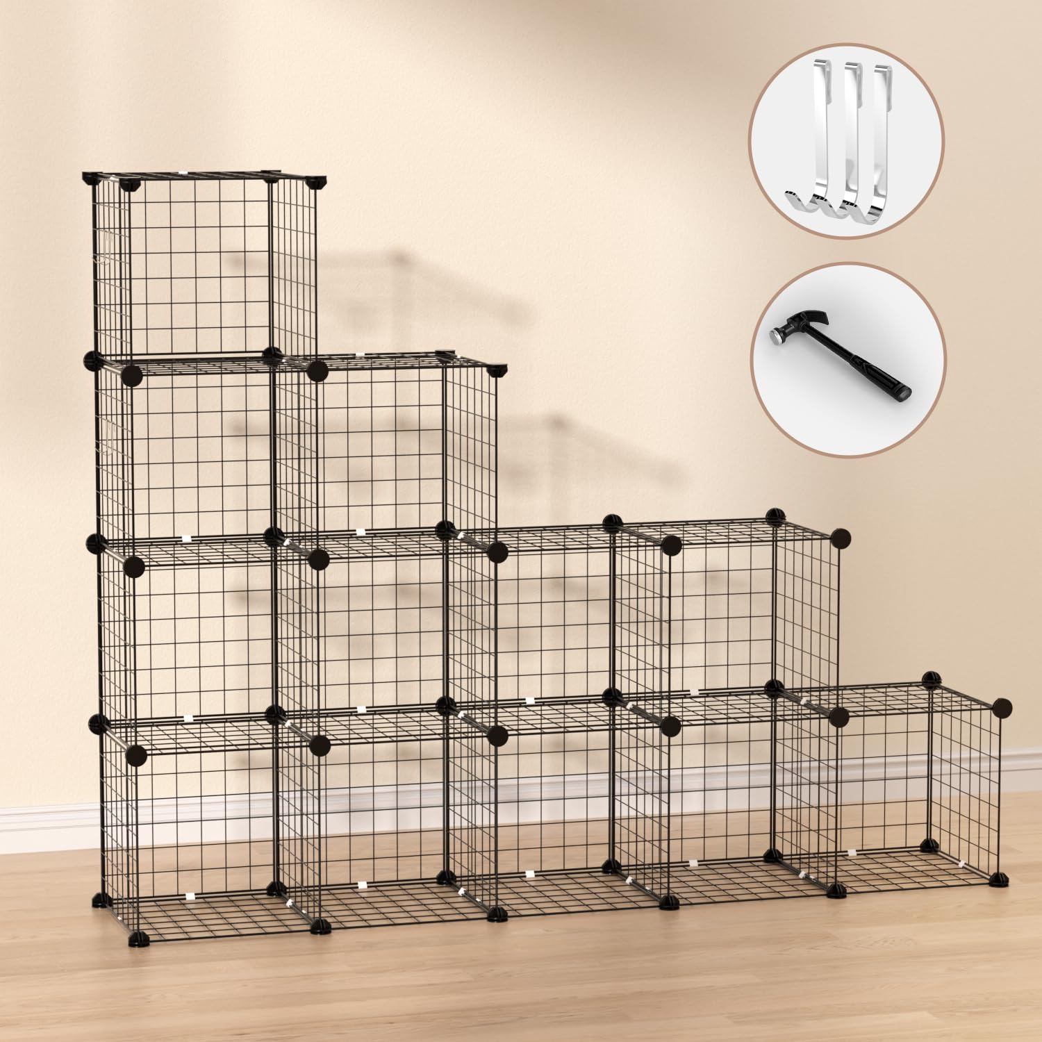 Almaybe Cube Storage Organizer, 6 Cubes Stackable DIY Metal Wire Cube Storage Shelf for Closet Organizers and Storage, Bookshelf Storage Cubes for Bedroom Living Room Office - 11.8"× 11.8" 25Pcs Black