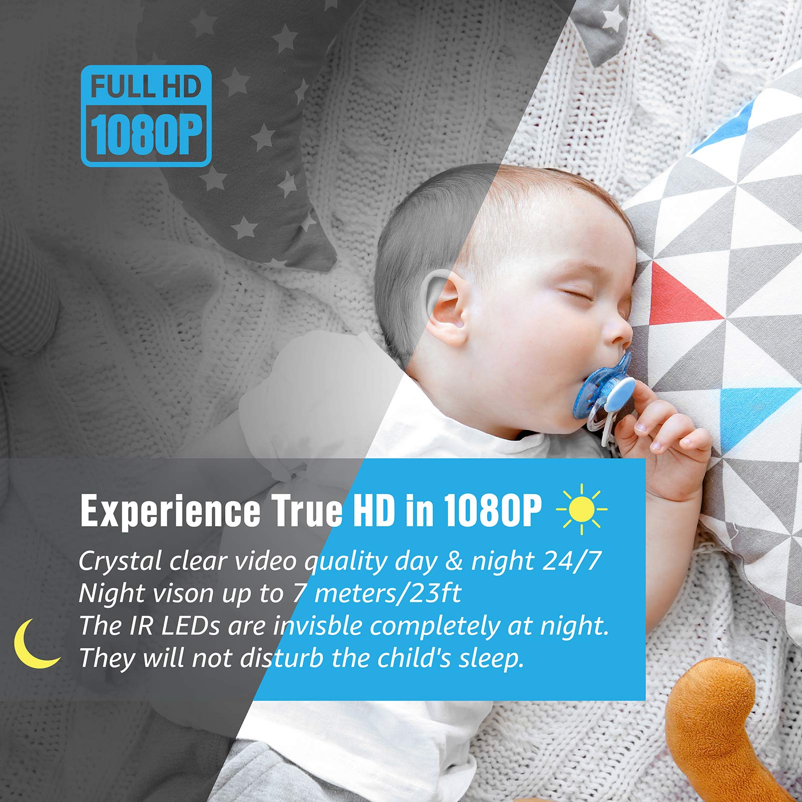 Wireless Security Camera, 1080P Pan/Tilt/Zoom WiFi Indoor Camera, Nanny Cam for Home/Pet/Baby/Elderly, with 24/7 Live Video, Night Vision, 2-Way Audio, Motion Detection, Cloud & SD Card Storage