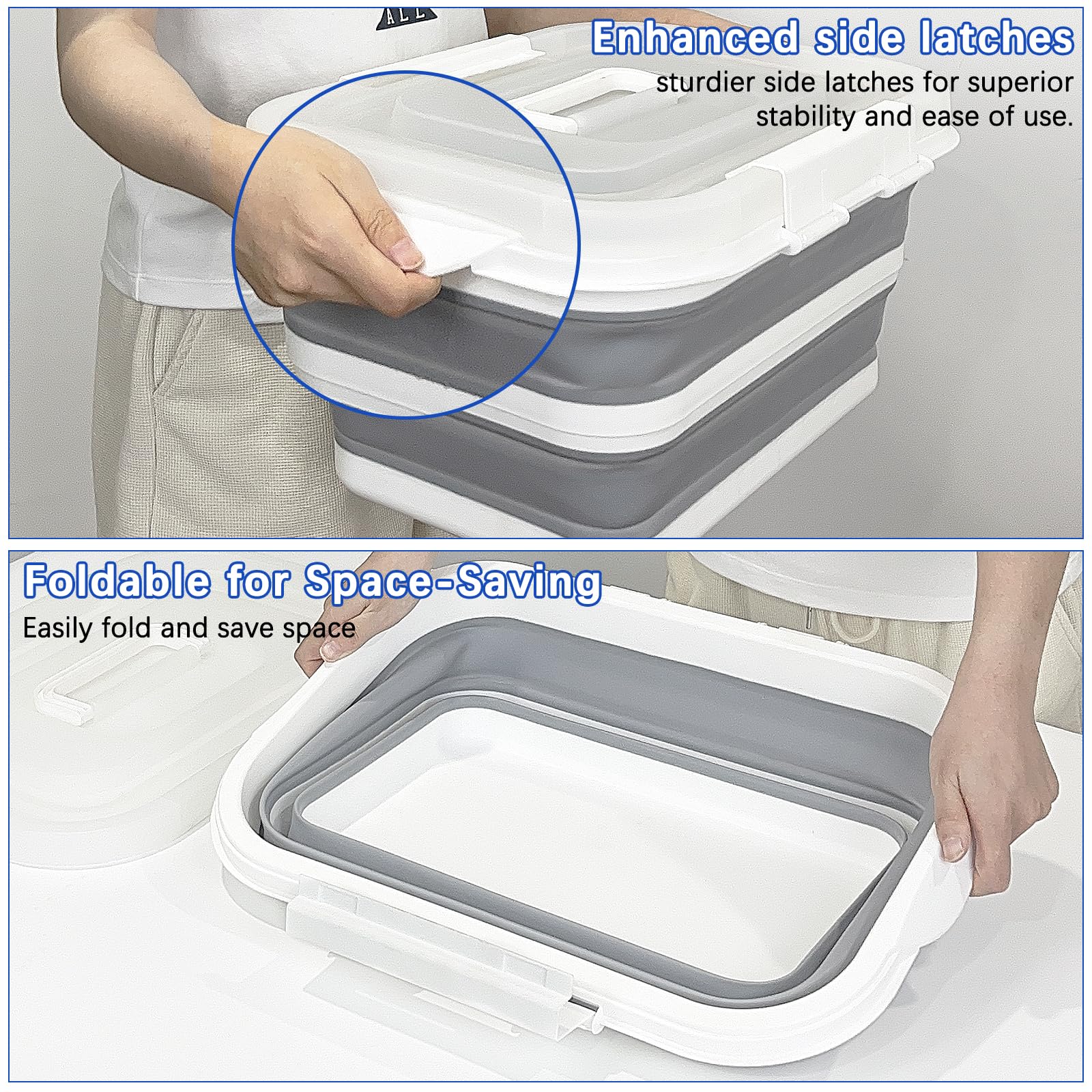 Aimkeoulee 30Qt Collapsible Storage Bins with lids, Large Plastic Container Organizing Box with Handle, 33L Foldable Stackable Utility Organizer for Clothes, Books, Grocery (1 pack, Grey)