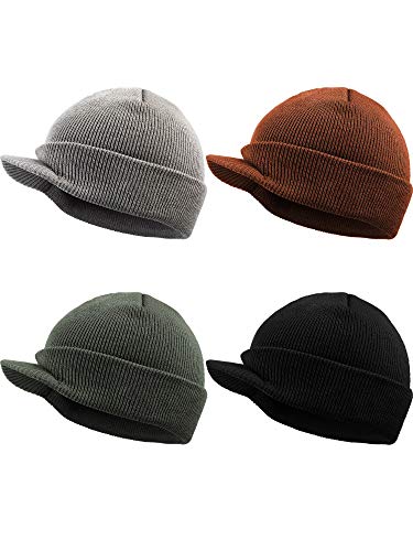 4 Pieces Winter Beanie Hat Winter Knit Hat Warm Ski Hat Thick Beanie Brim Cuff Beanie Cap for Men and Women