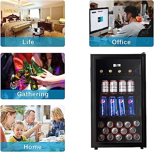 Beverage Refrigerator and Cooler - 120 Can Mini Fridge with Glass Door for Soda Beer or Wine - Small Drink Dispenser Machine for Office or Bar with Adjustable Removable Shelves