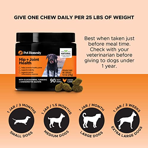 PetHonesty Hip & Joint Health - Dog Joint Supplement Support for Dogs with Glucosamine Chondroitin, MSM, Turmeric - Glucosamine for Dogs Soft Chews - Advanced Pet Joint Support and Mobility - (90 ct)