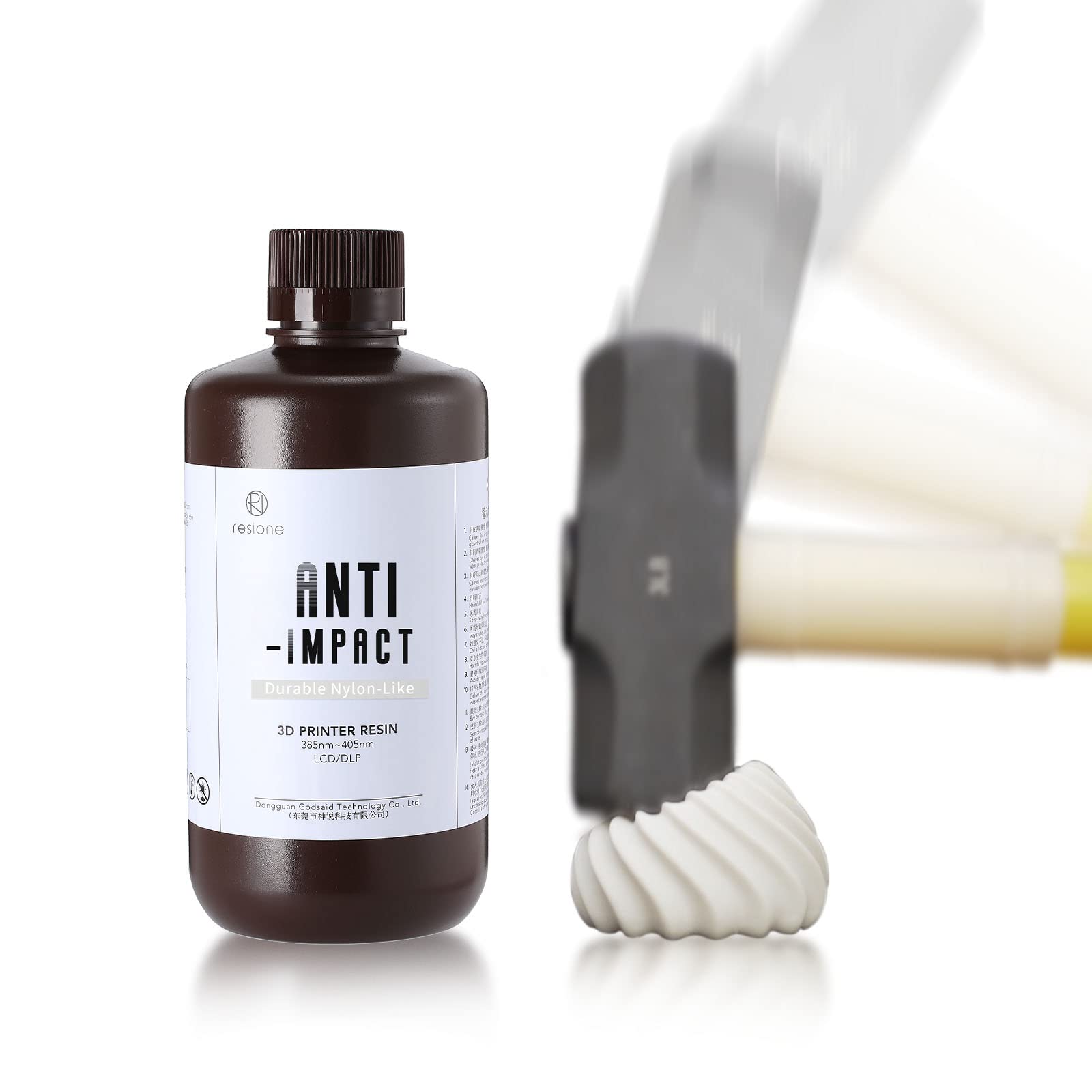 RESIONE Anti-Impact Resin, 3D Printer Resin with Impact-Resistant and Durable Nylon-Like Resins Which is Wear-Resistant and High-Precision for LCD/MSLA/DLP Prtiner (White-Grey, 1kg)