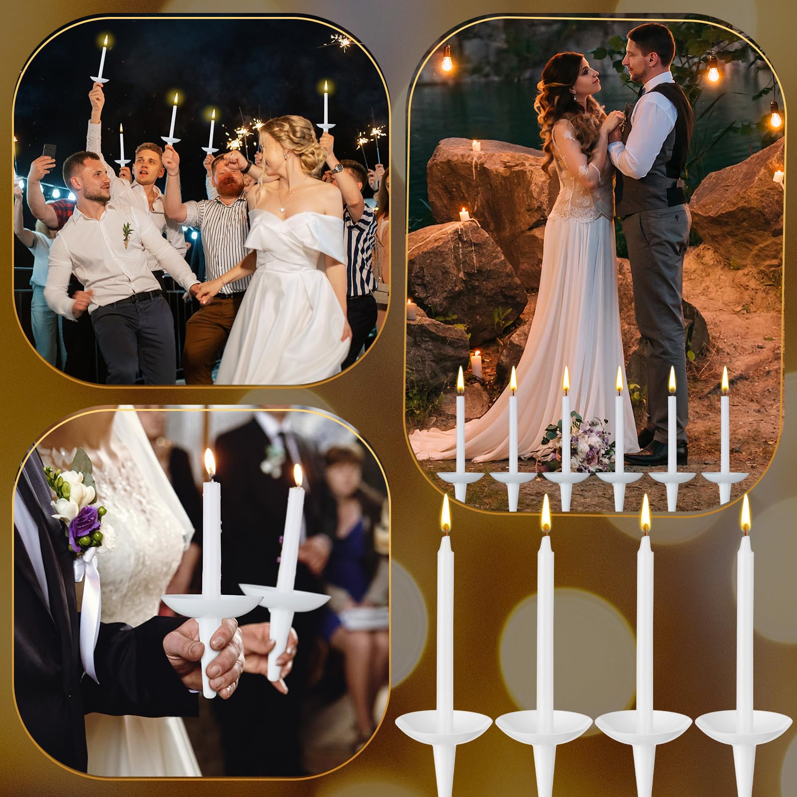 MTLEE 100 Sets Bulk Church Candles with Plastic Candle Drips Candlelight Service White Vigil Candles and Candle Holder Protectors for Christmas Memorial Wedding Party Candles