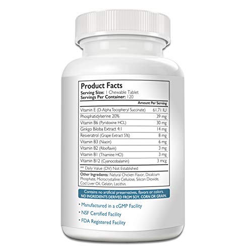 Nutrition Strength Cognitive Support for Dogs, Promotes Dog Brain Health, Mental Support for Old Dogs, Supplement for Dogs with Cognitive Difficulties, 120 Chewable Tablets