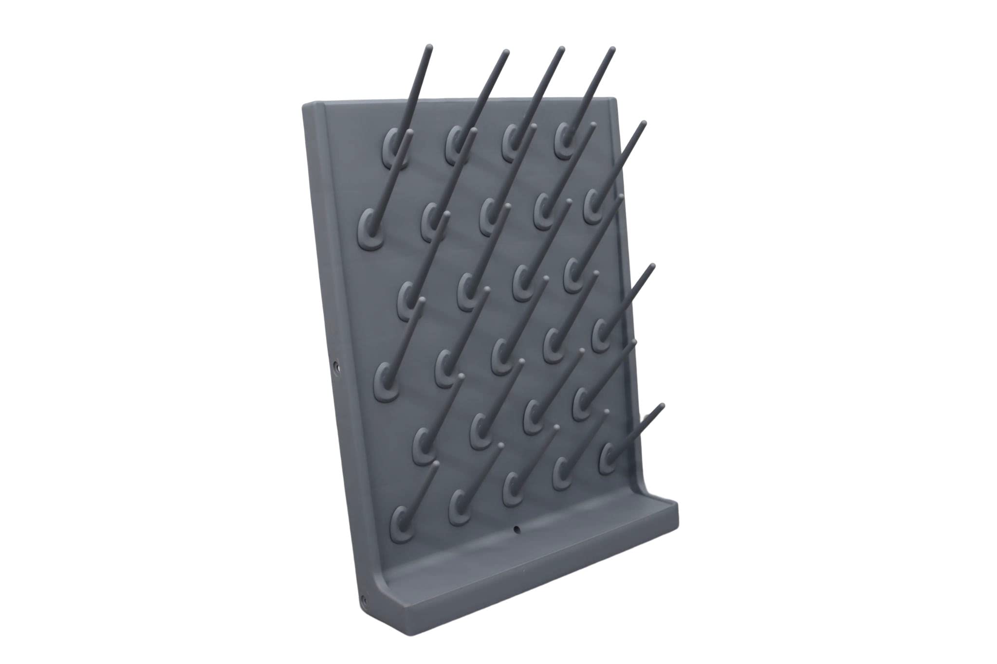 INTBUYING Bottle Drying Rack Pegboard Wall Mounted Desk Grey 27Pegs Removable PP Glassware Drying Draining Rack Education&lab Cleaning Equipment