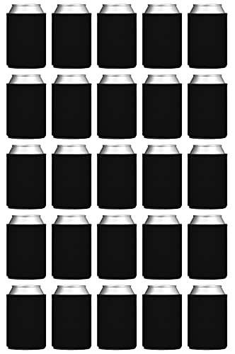 TahoeBay Blank Beer Can Coolers (25-Pack) Plain Bulk Collapsible Foam Soda Cover Coolies, Personalized Sublimation Sleeves for Weddings, Bachelorette Parties, HTV Projects (Black)