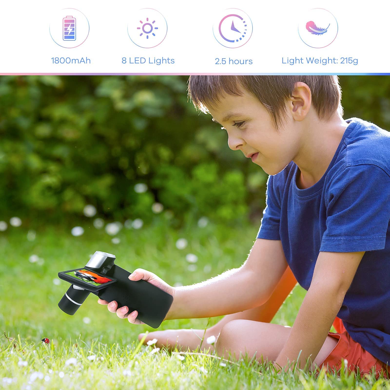Andonstar AD203 80-200X USB 1080P Digital Microscope with 32GB SD Card Pocket Electronic Microscope for Kids and Adults Observe Outdoor Tools (Black)